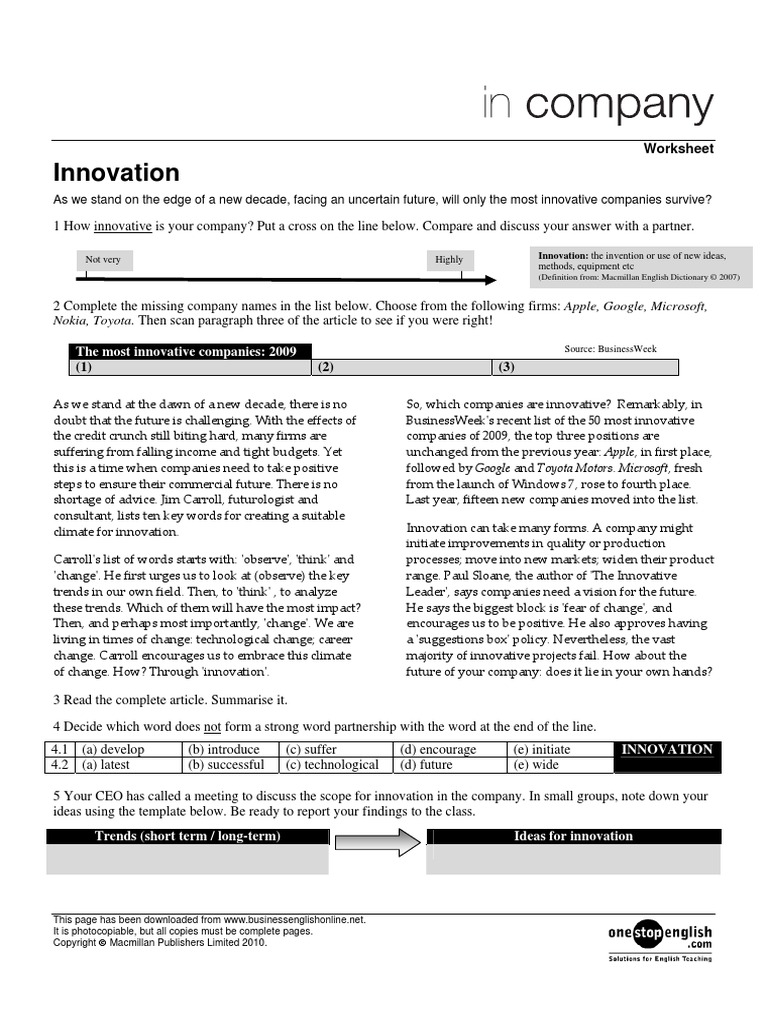 Innovation Worksheet | PDF | Innovation | Microsoft