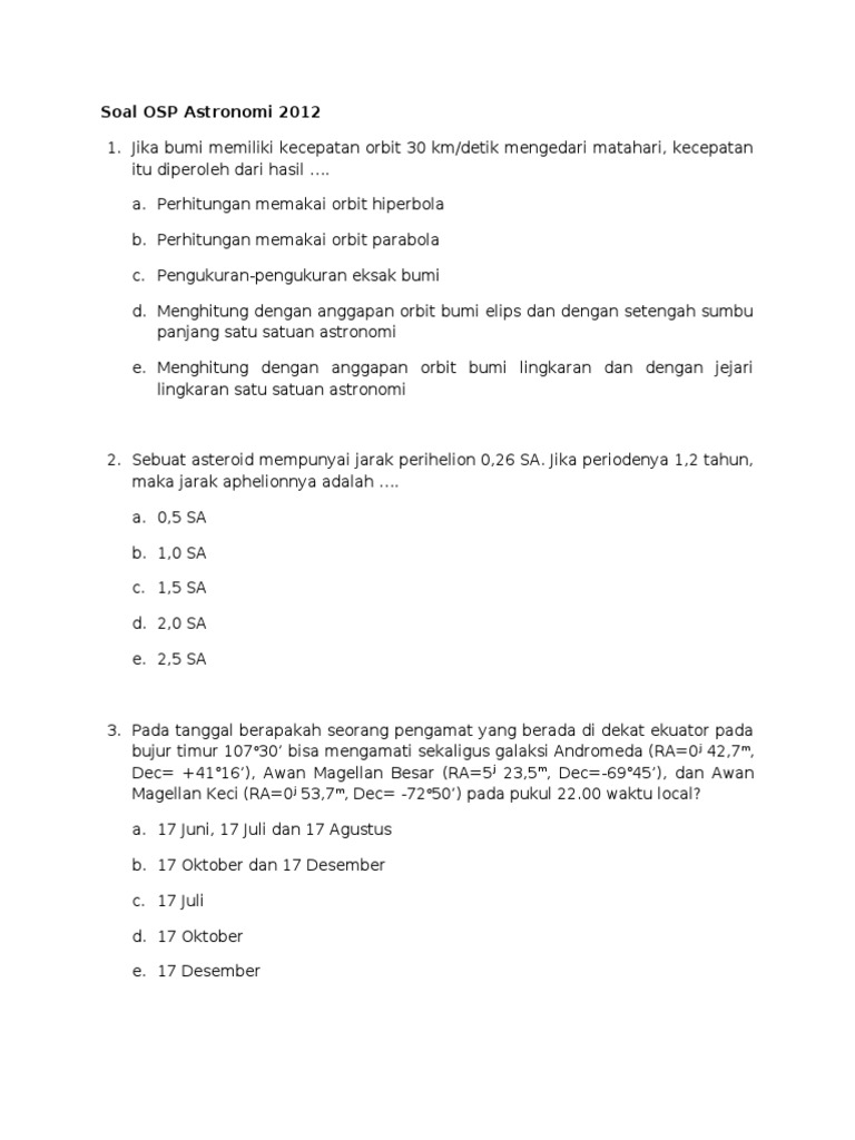 Soal OSP Astronomi 2012 | PDF
