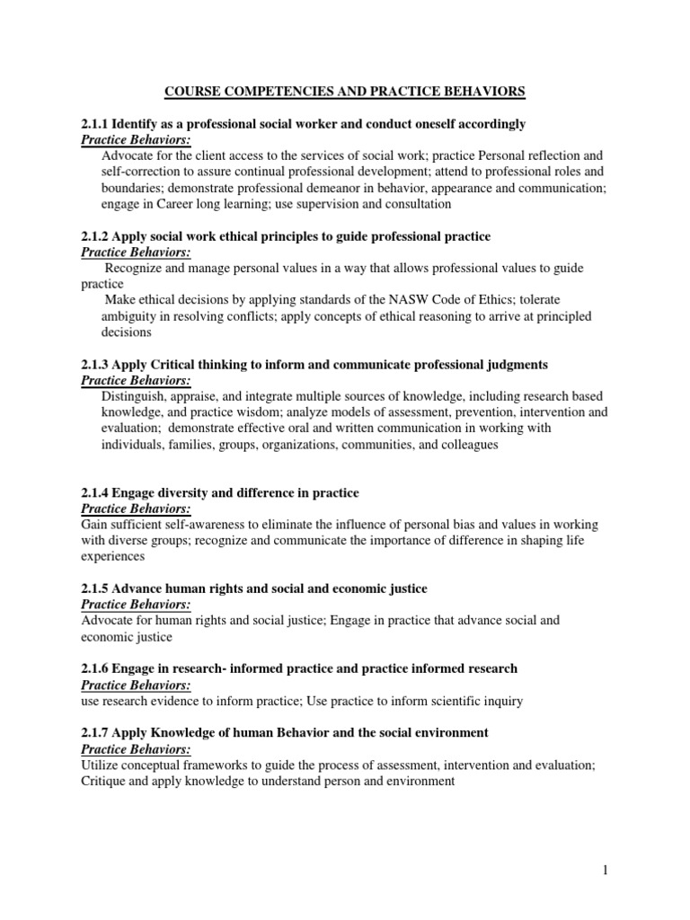 Social Work Competencies and Practices | PDF | Social Work | Evaluation