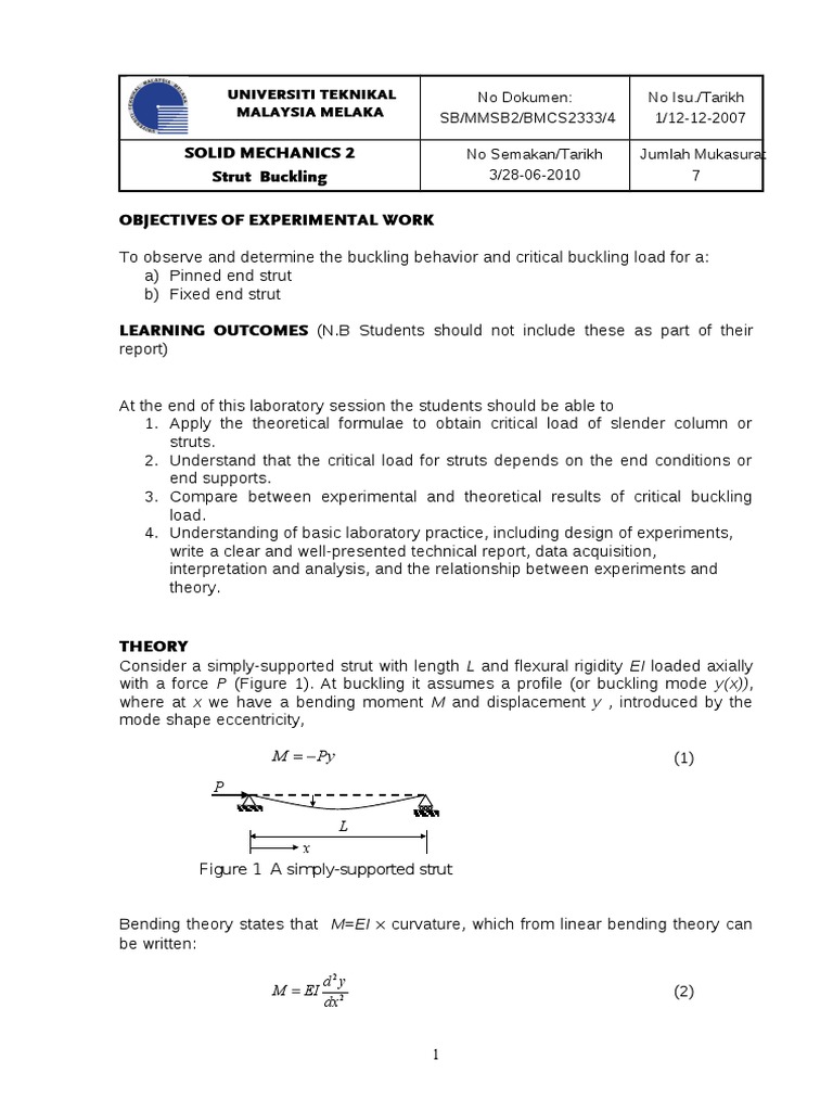 Exp 4 - Strut-Buckling (Revised July 2010) | PDF | Buckling | Column
