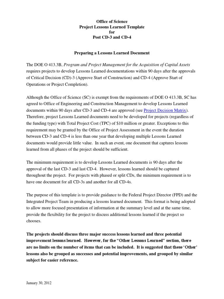 Lessons Learned Template 2 | PDF | Procurement | Request For Proposal