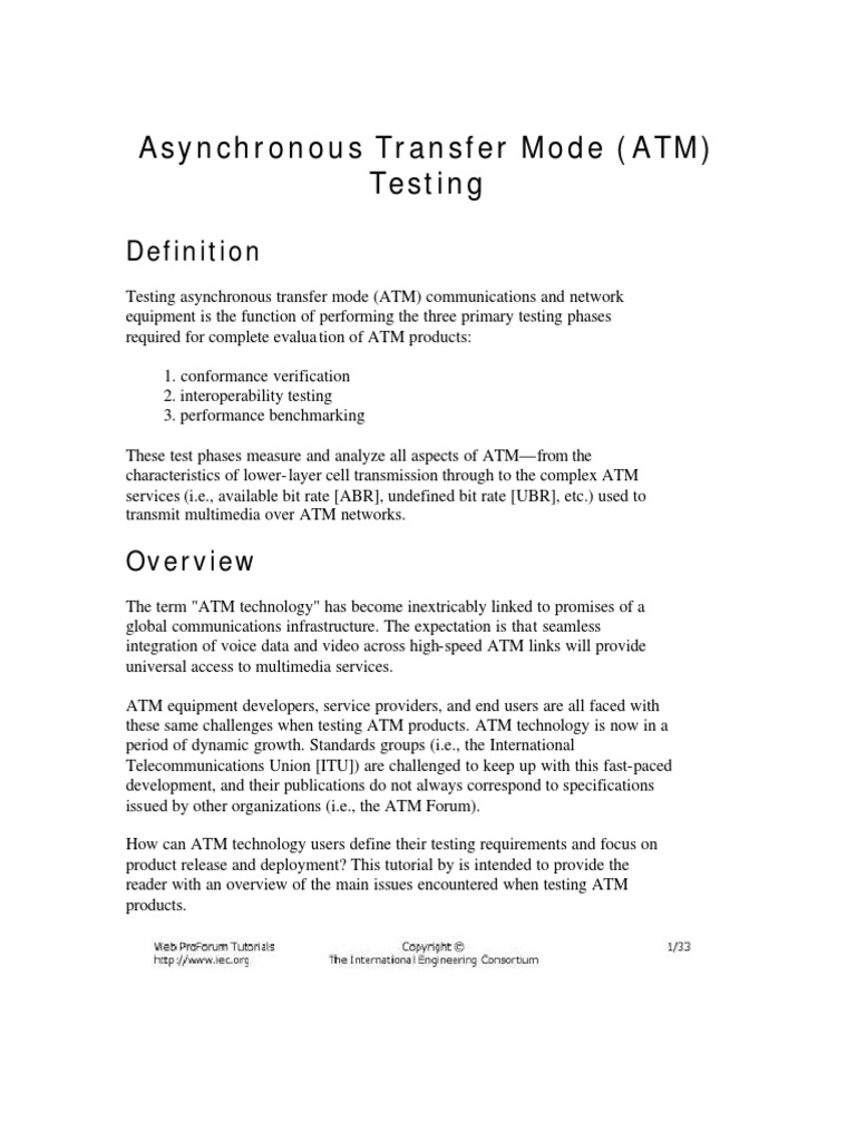 ATM Testing | Download Free PDF | Asynchronous Transfer Mode ...