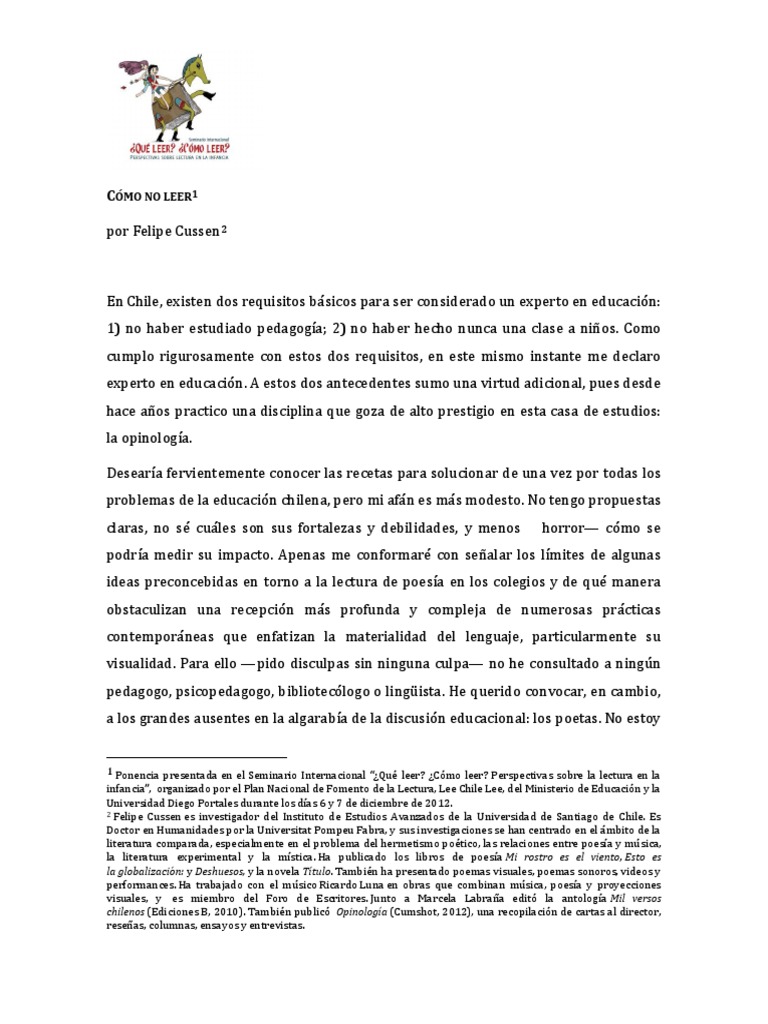 Ponencia Felipe Cussen. Mesa Ver para Leer | PDF | Poesía | Autor
