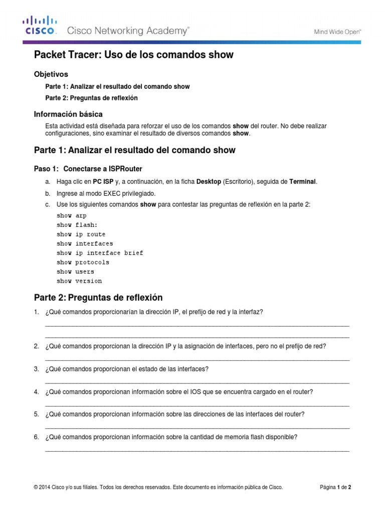 11.3.3.4 Packet Tracer - Using Show Commands Instructions | PDF