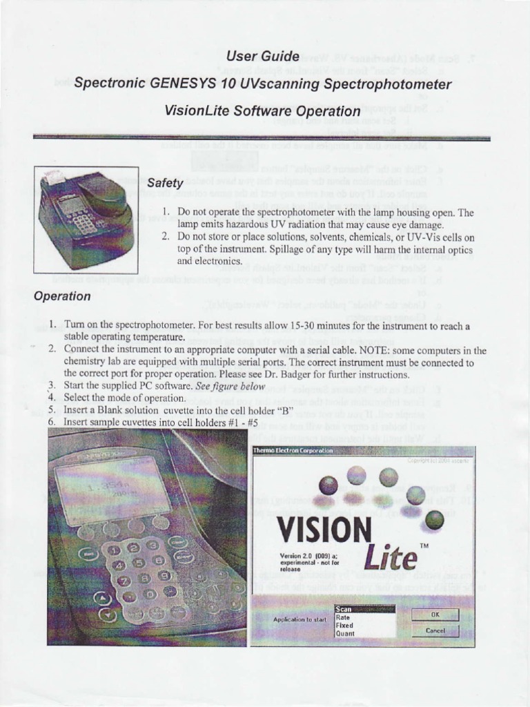 Spec Genesys 10 UV Scanning Spectrophotometer VisionLite Software | PDF ...