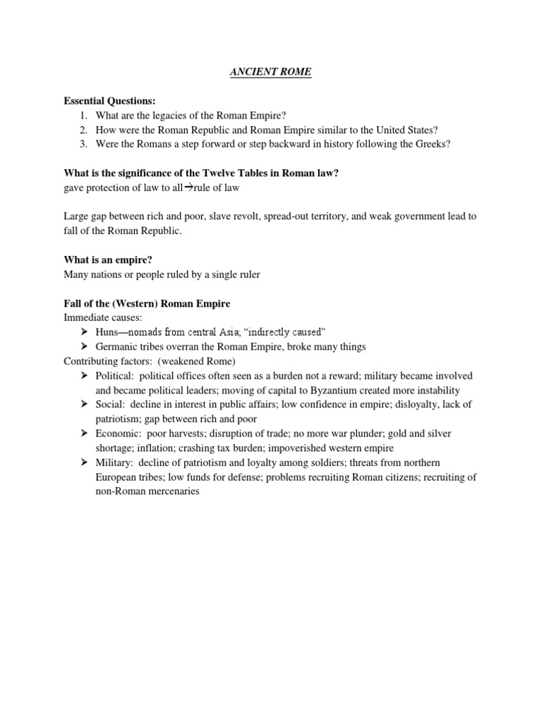 Essential Questions:: Ancient Rome | PDF | Politics