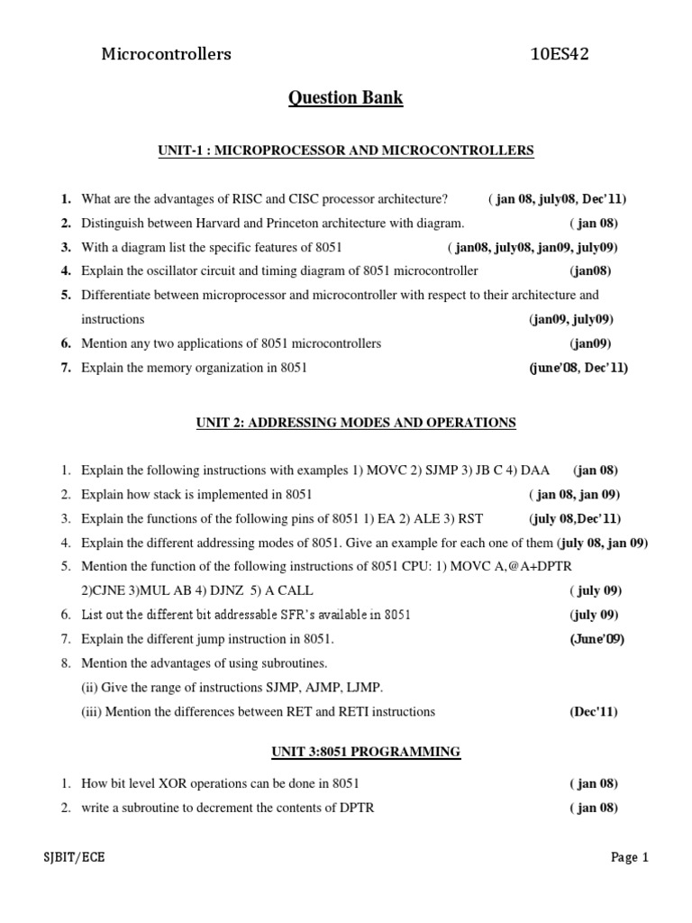 Ece IV Microcontrollers 10es42 Question Paper | PDF | Instruction Set | Subroutine