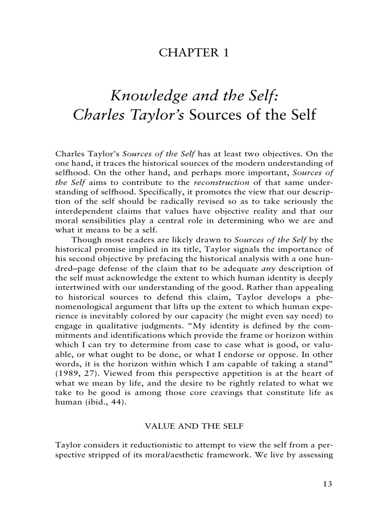 Knowledge and The Self: Charles Taylor's Sources of Self | PDF | Alfred North Whitehead ...