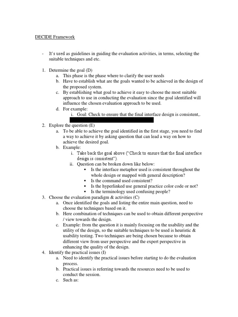 DECIDE Framework | PDF | Usability | Evaluation