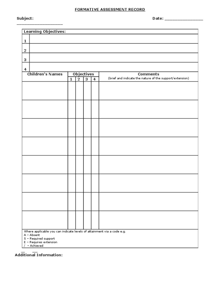 Formative Assessment Sheet | PDF