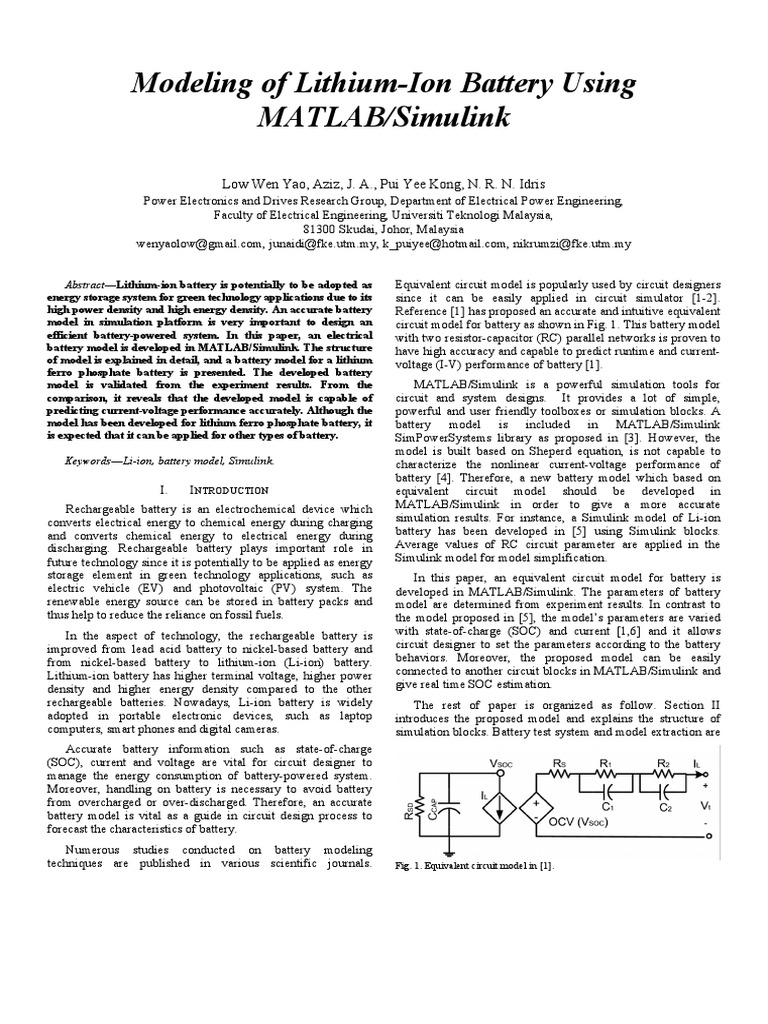 2modeling of Lithium-Ion Battery Using MATLAB/Simulink | PDF