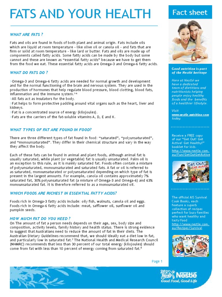 Fatsandyourhealth FactSheet | PDF | Fat | Saturated Fat