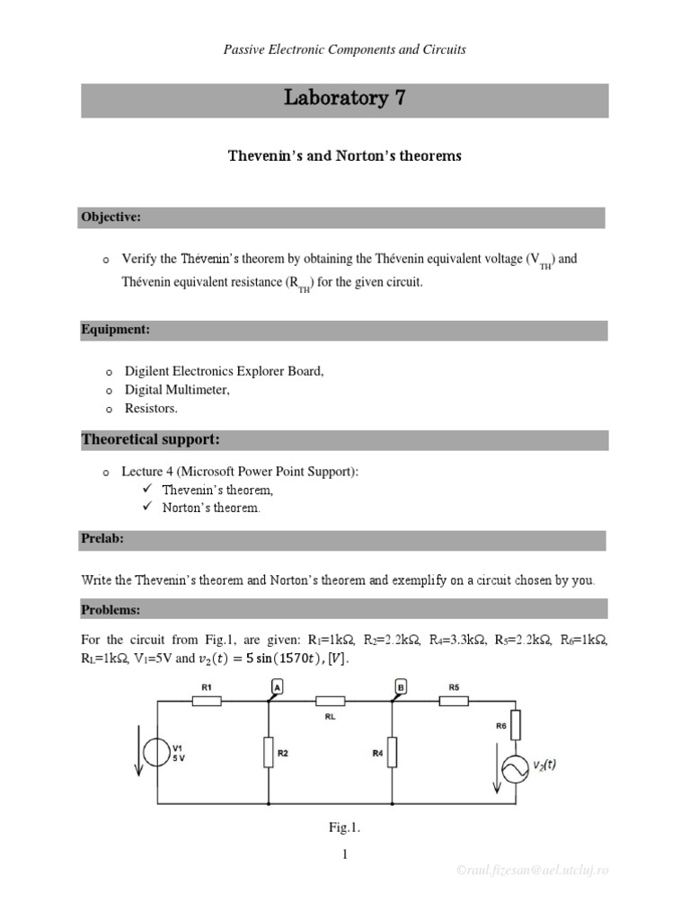 Thevenins Theorem (Laboratory 7) | PDF | Electrical Network | Electronics