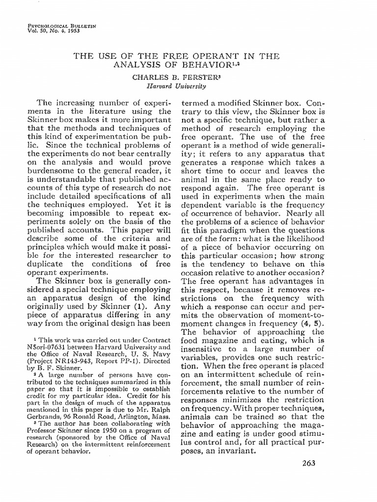 1953 - The Use of The Free Operant in The Analysis of Behavior ...