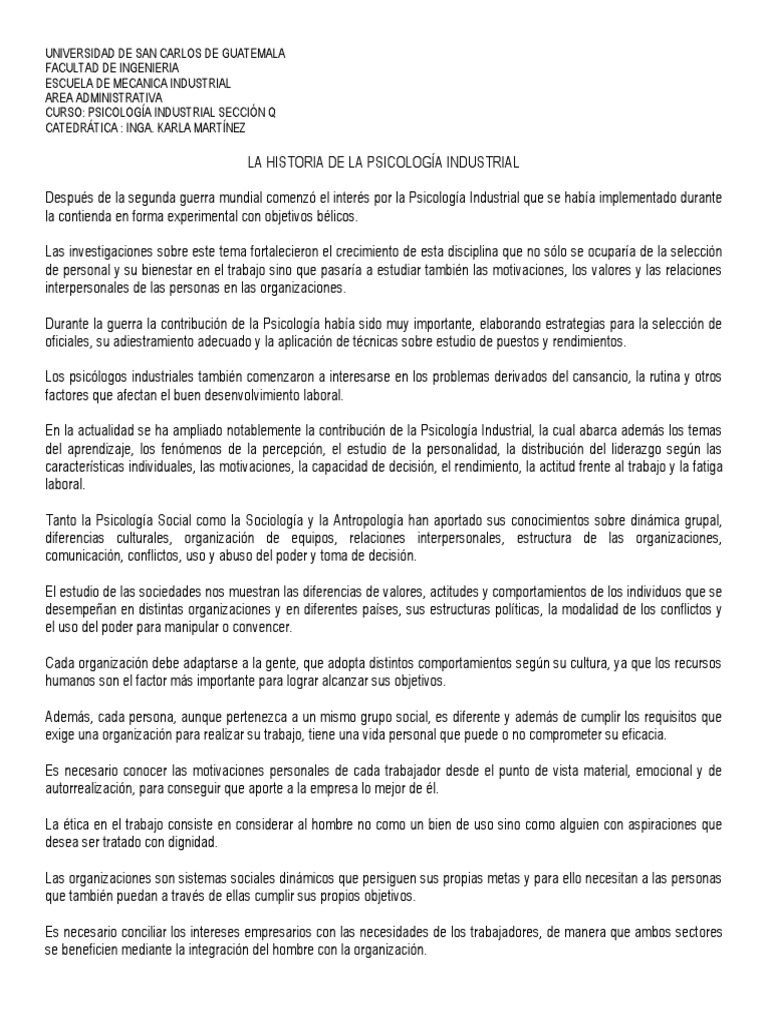 La Historia De La Psicologia Industrial Pdf Pdf Sicología