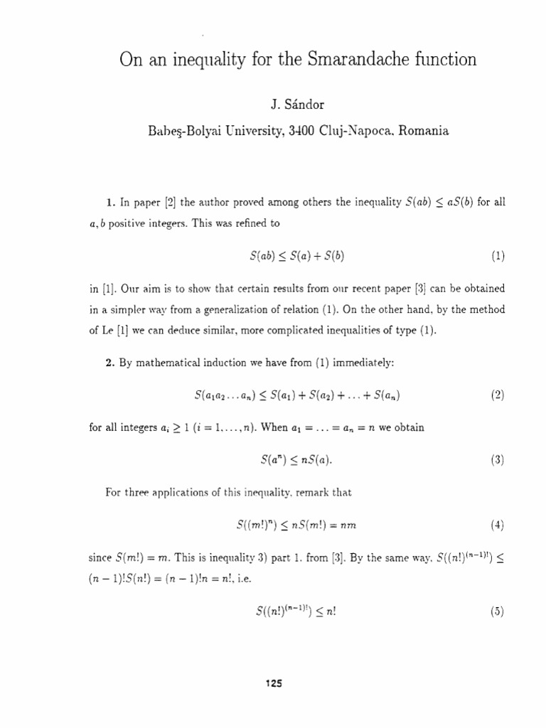 On An Inequality For The Smarandache Function | PDF | Inequality (Mathematics) | Number Theory