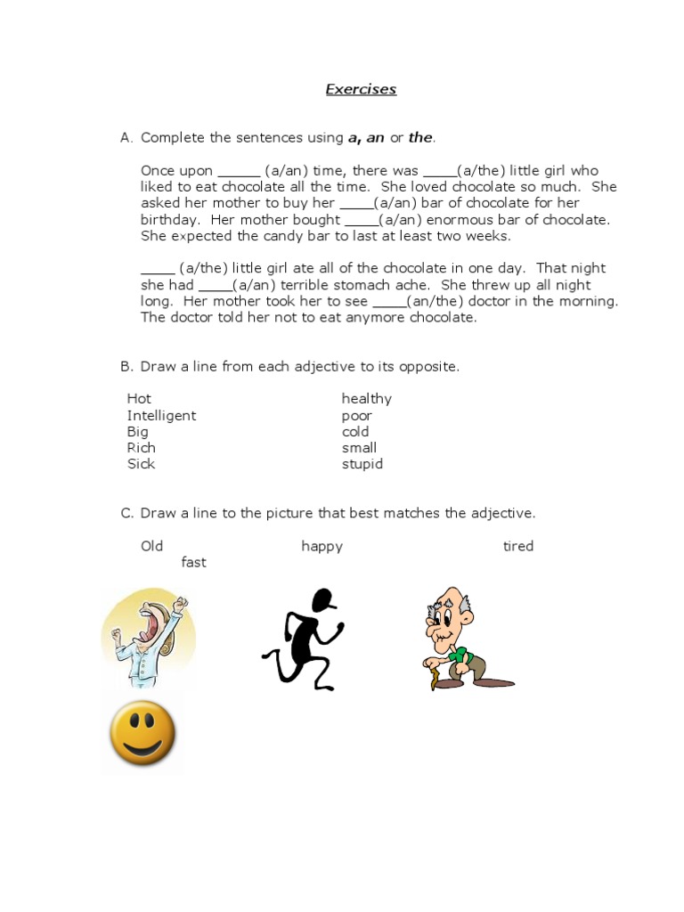 Adjectives and Articles Practice Exercises | PDF | Morphology | Onomastics