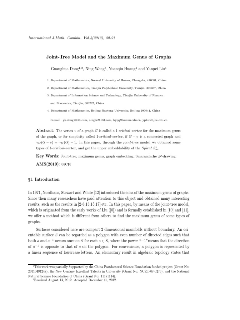 Joint-Tree Model and The Maximum Genus of Graphs | PDF | Visual Cortex | Combinatorics