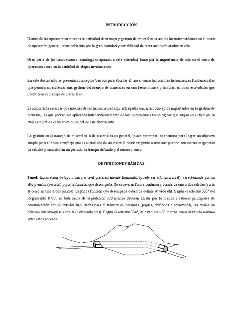 Manejo Materiales Mineria Subterranea | PDF | Minería | Minerales