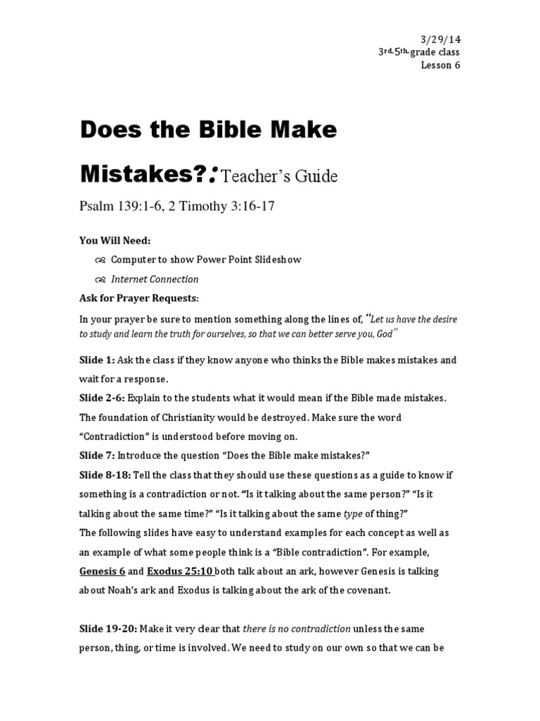 Does The Bible Make Mistakes?: Teacher's Guide | PDF | Wellness ...