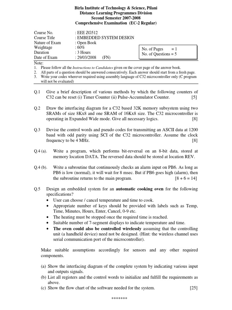 Embedded System Design Exam Paper | PDF | Embedded System | Computer ...