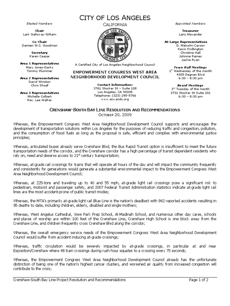 Crenshaw Line Resolution | PDF