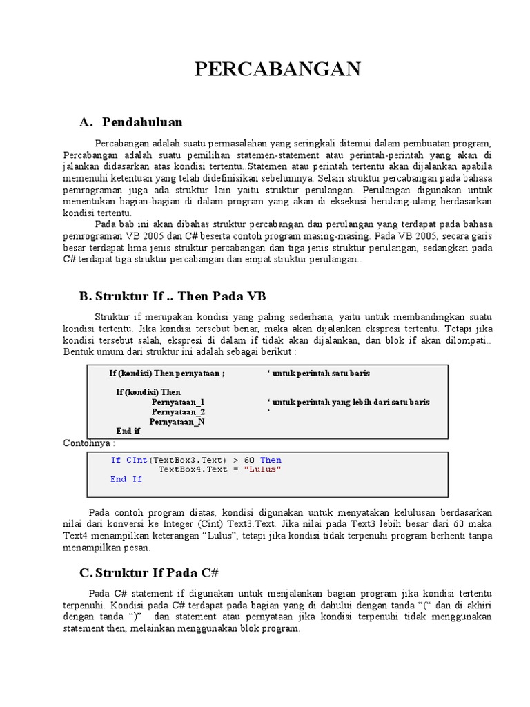 Percabangan Dalam Visual Basic | PDF | Komputer
