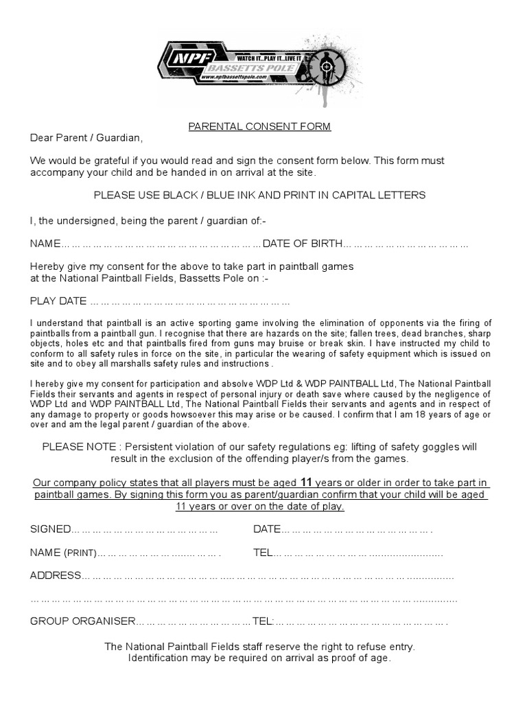 Parental Consent Form | Consent | Sports