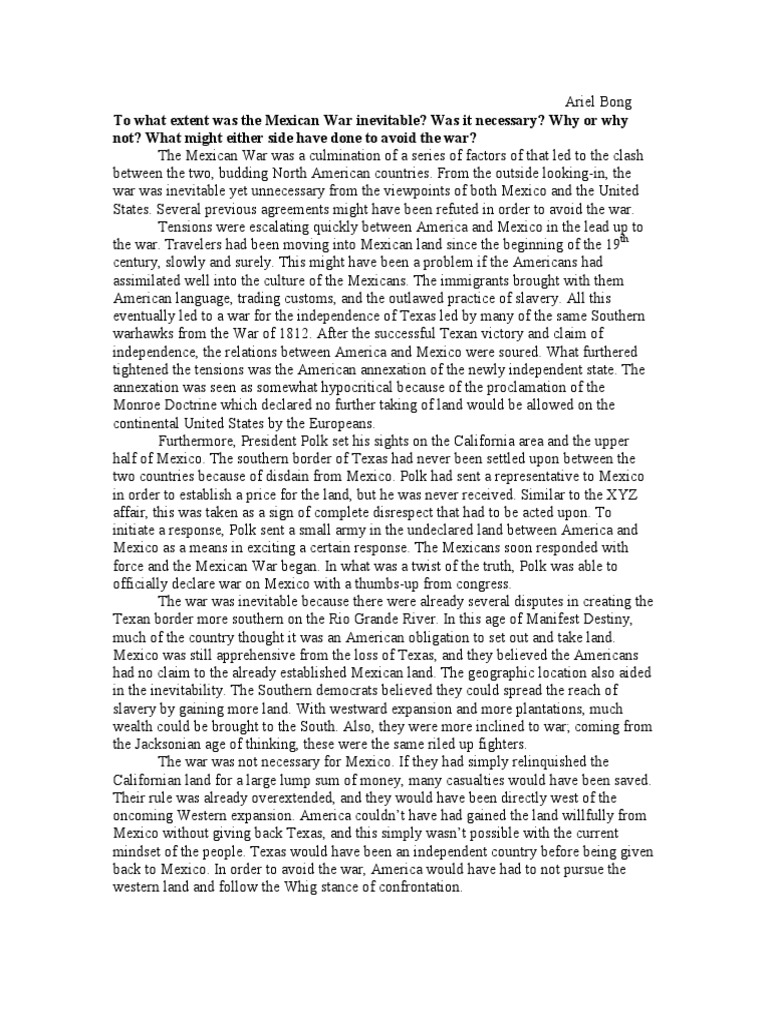 Mexican War Short Essay | PDF | Mexican–American War | North America