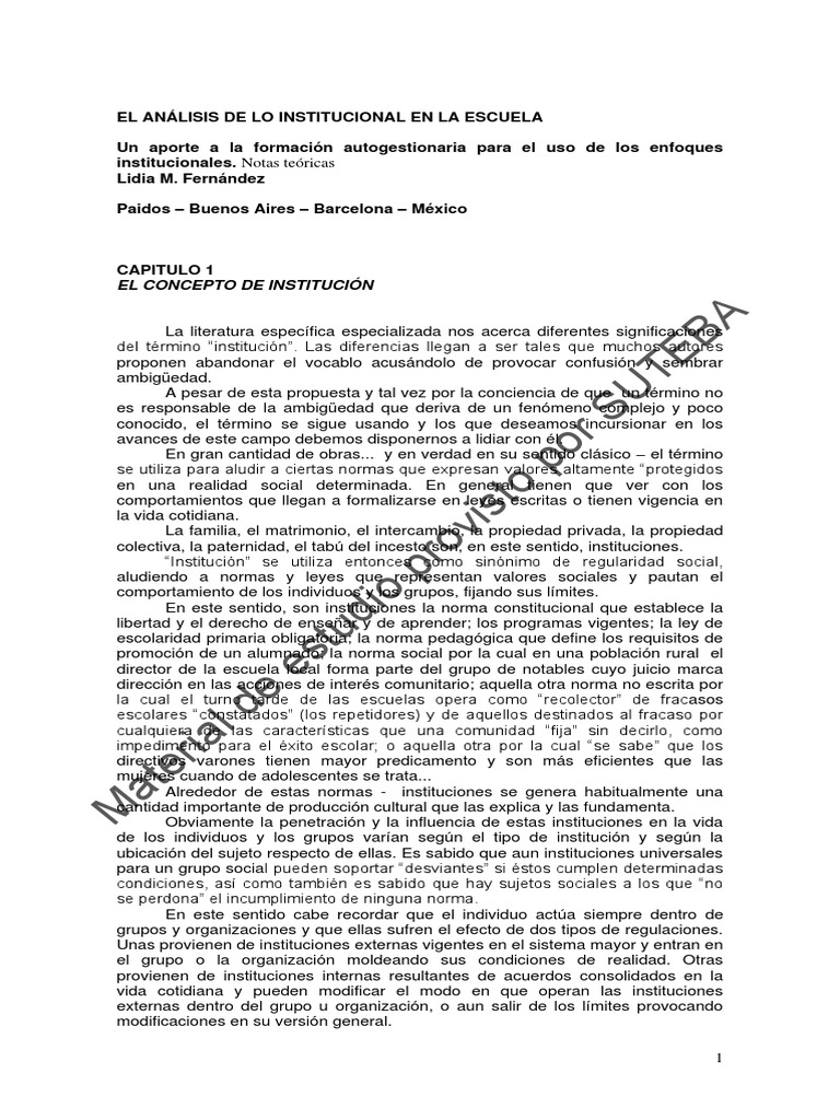 Lidia M. Fernandez Anlisis de Lo Institucional en La Escuela 29884 ...