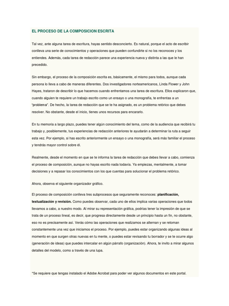 EL PROCESO DE LA COMPOSICIÓN ESCRITA