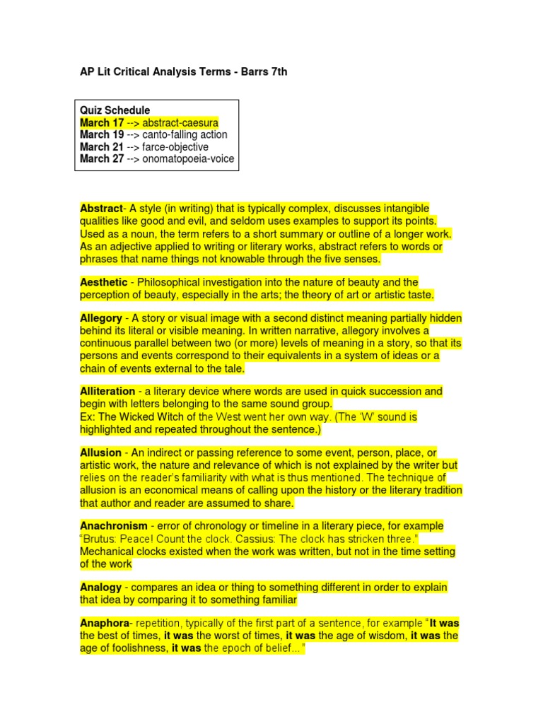 AP Lit Critical Analysis Terms.docx | Poetry | Rhyme