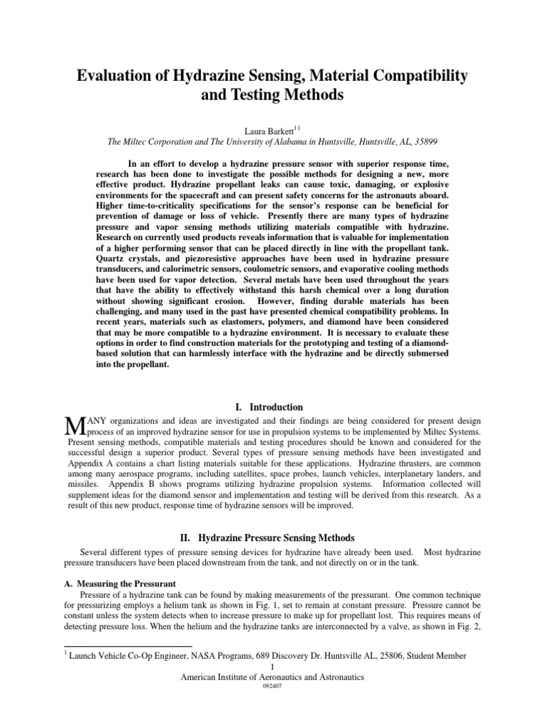 Final AIAA Hydrazine Manuscript | PDF | Atomic Absorption Spectroscopy ...
