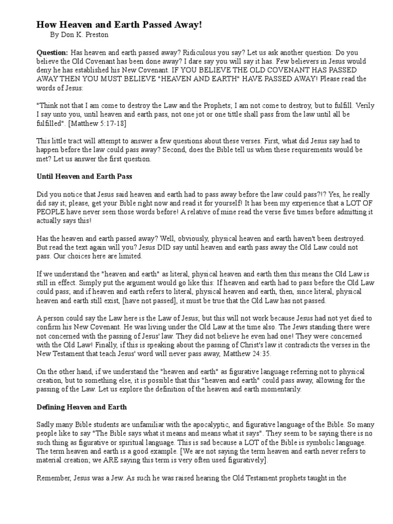 Understanding Heaven and Earth’s Passing | PDF | New Covenant ...