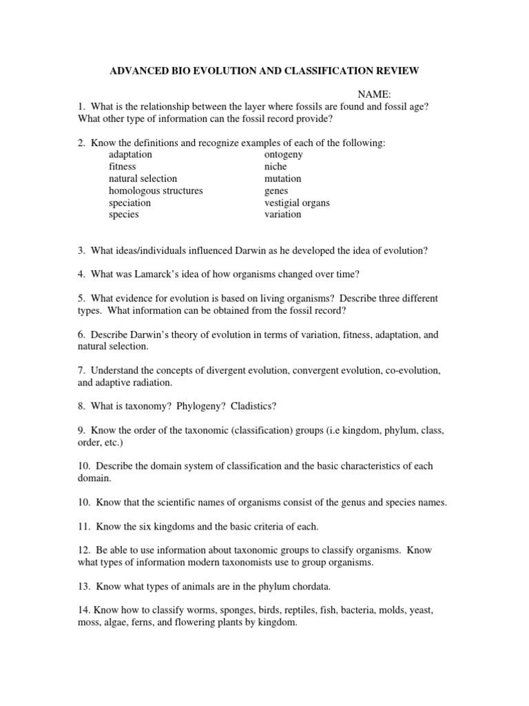 Evolution & Classification Guide | PDF
