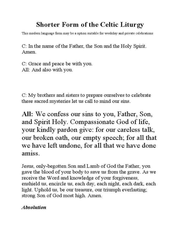 Shorter Form of The Celtic Liturgy | PDF | Sacrifice | Eucharist