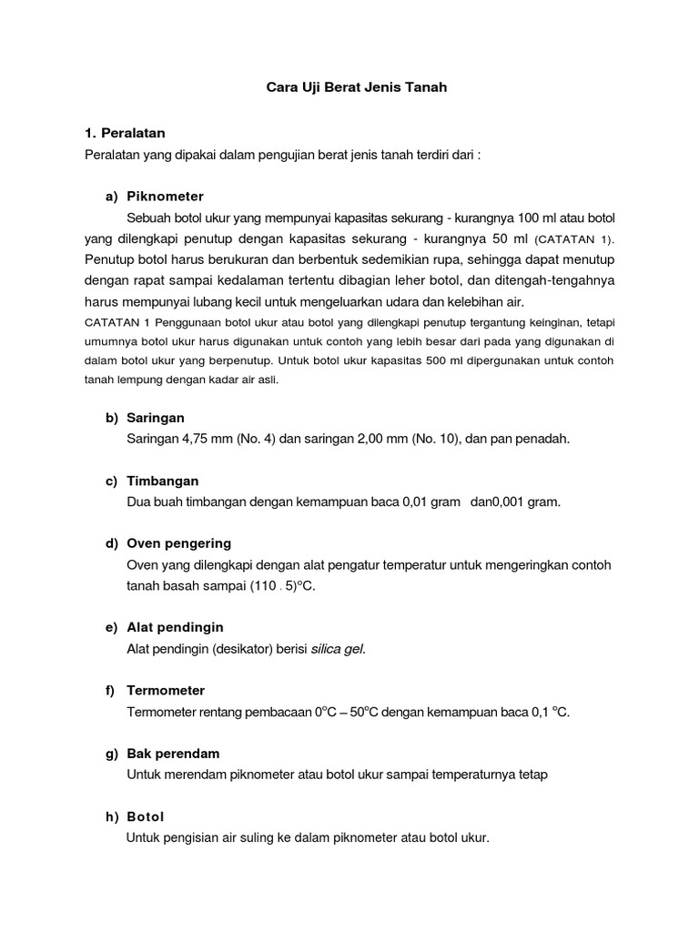 Cara Uji Berat Jenis Tanah