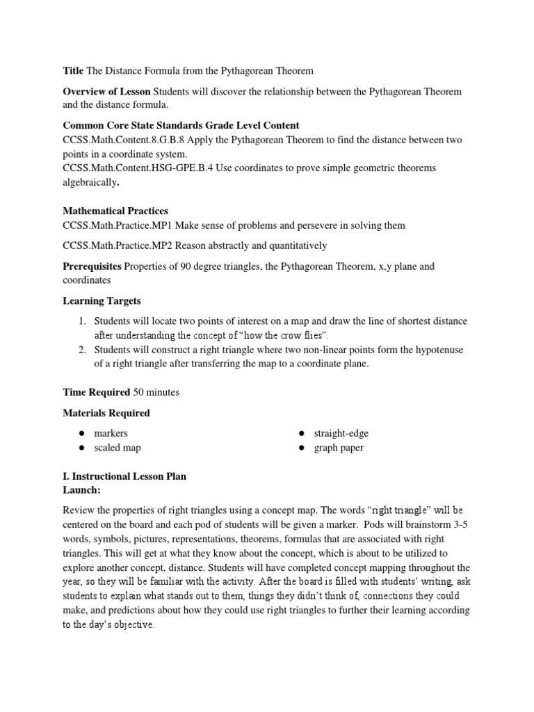 Distance Formula via Pythagorean Theorem | PDF | Teaching Mathematics ...