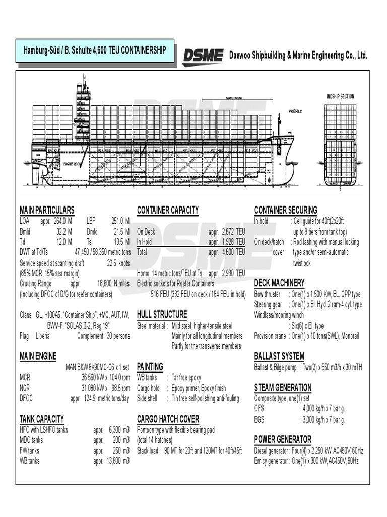 4,600 TEU Container Ship Specifications | PDF | Technology & Engineering