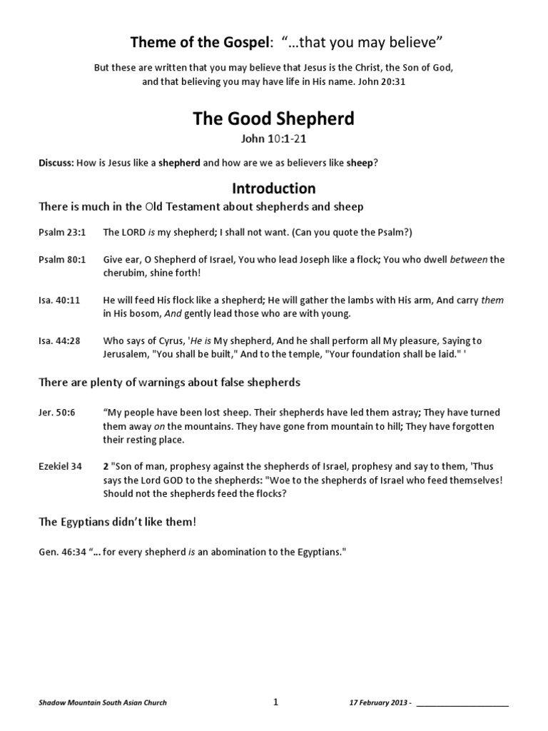 The Good Shepherd | PDF | Gospel Of John | Shepherd