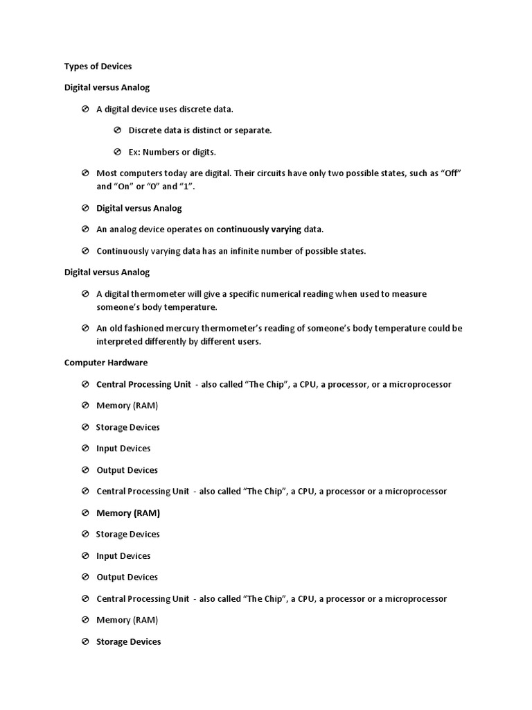 Types of Devices Digital Versus Analog | PDF | Central Processing Unit ...