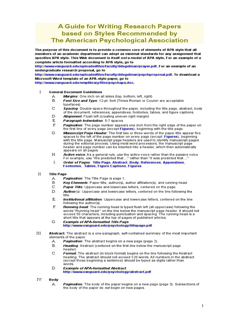A Guide For Writing Research Papers APA Style | PDF