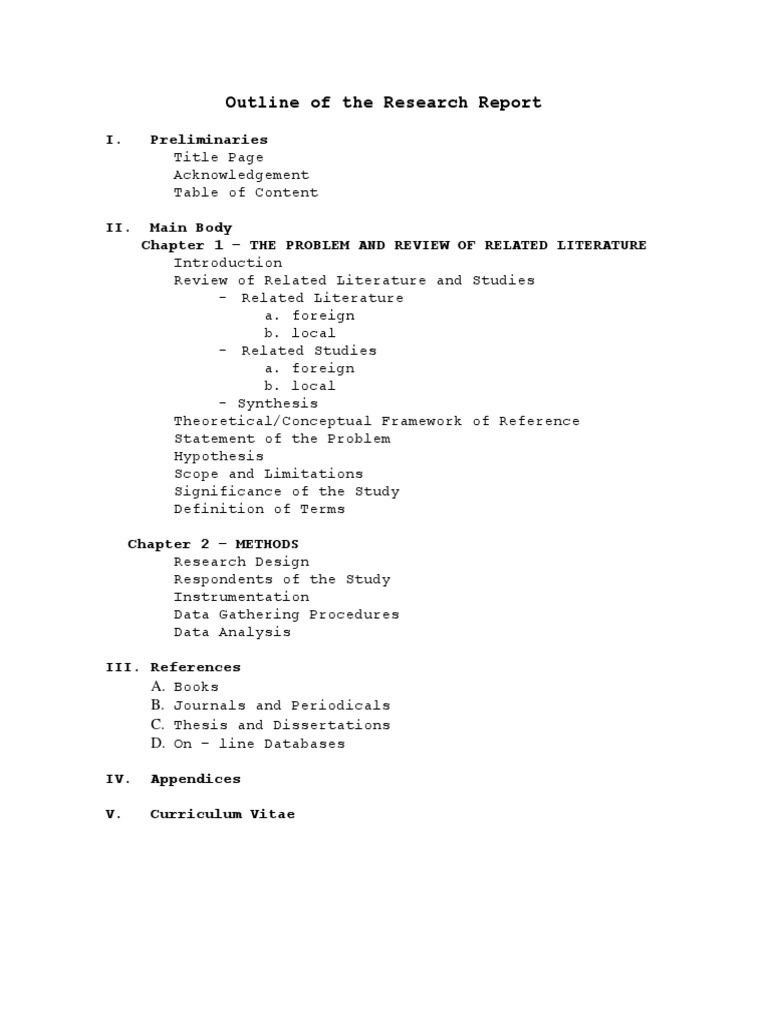 Outline of A Research Report | PDF | Hypothesis | Research Design