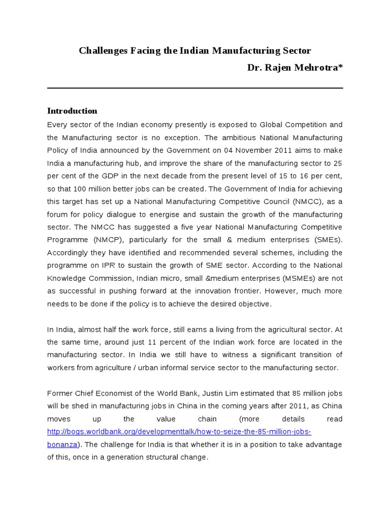 Challenges Facing The Indian Manufacturing Sector | Download Free PDF ...