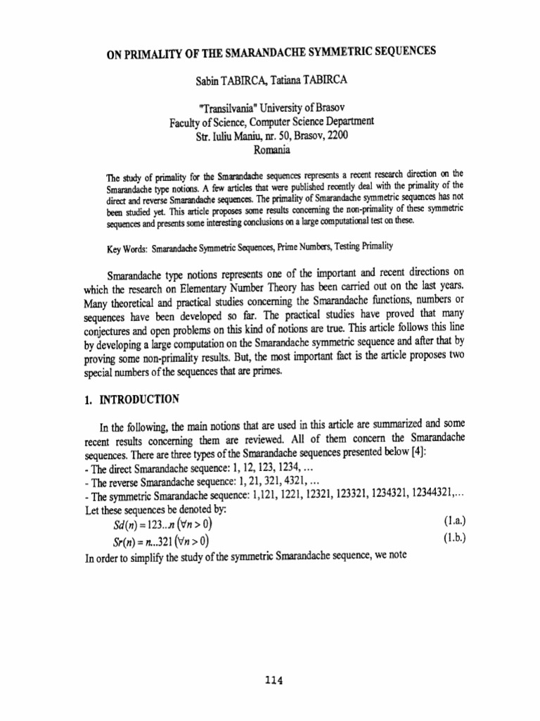 On Primality of The Smarandache Symmetric Sequences | PDF | Prime Number | Discrete Mathematics
