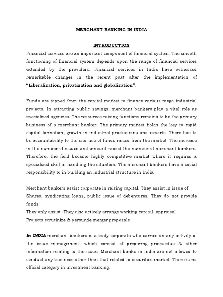 Overview of Merchant Banking in India | PDF | Banks | Securities (Finance)