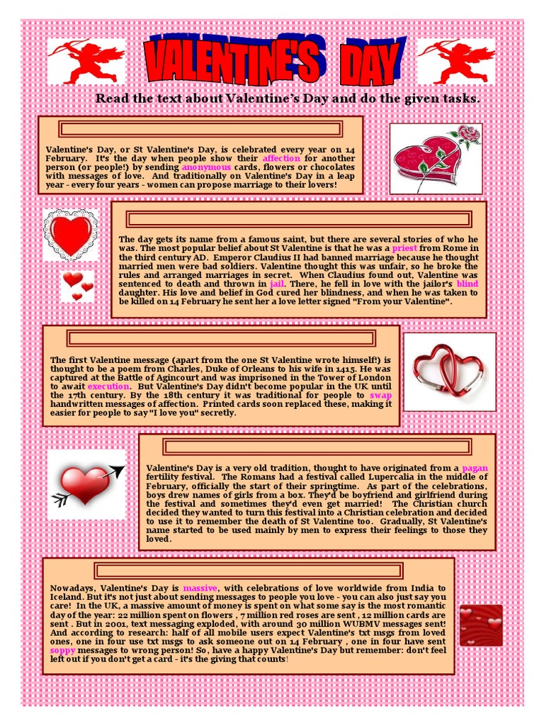 Valentines Day 2 Text and Activities | PDF | Language Arts & Discipline ...