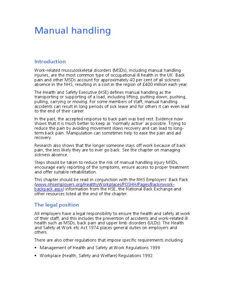 Manual Handling | PDF | Occupational Safety And Health | Employment