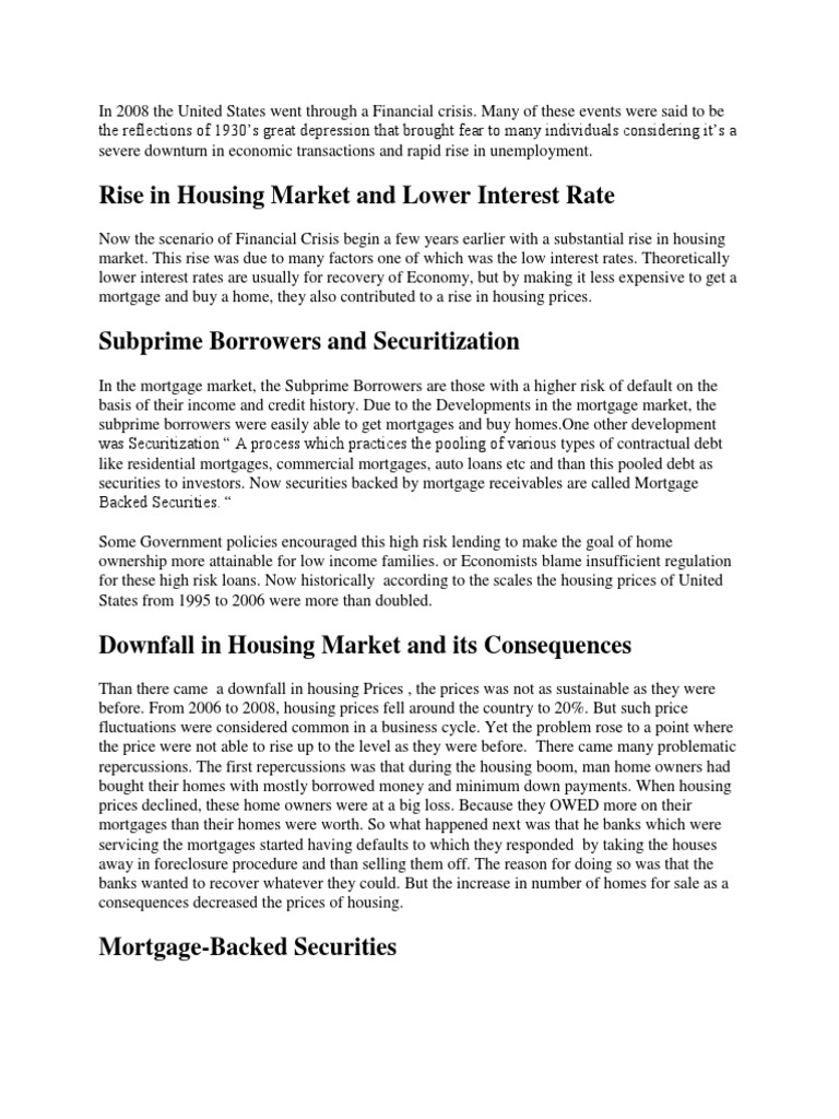 The 2008 Financial Crisis: Causes, Consequences and Responses | PDF ...