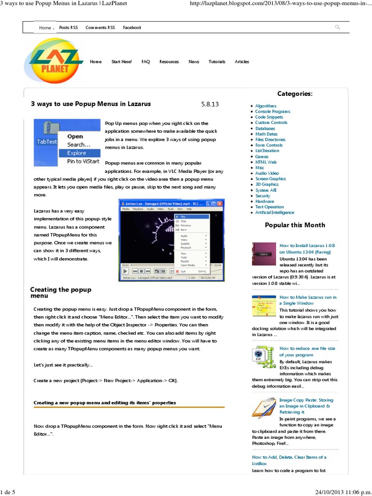 3 Ways To Use Popup Menus in Lazarus - LazPlanet | PDF | Menu ...